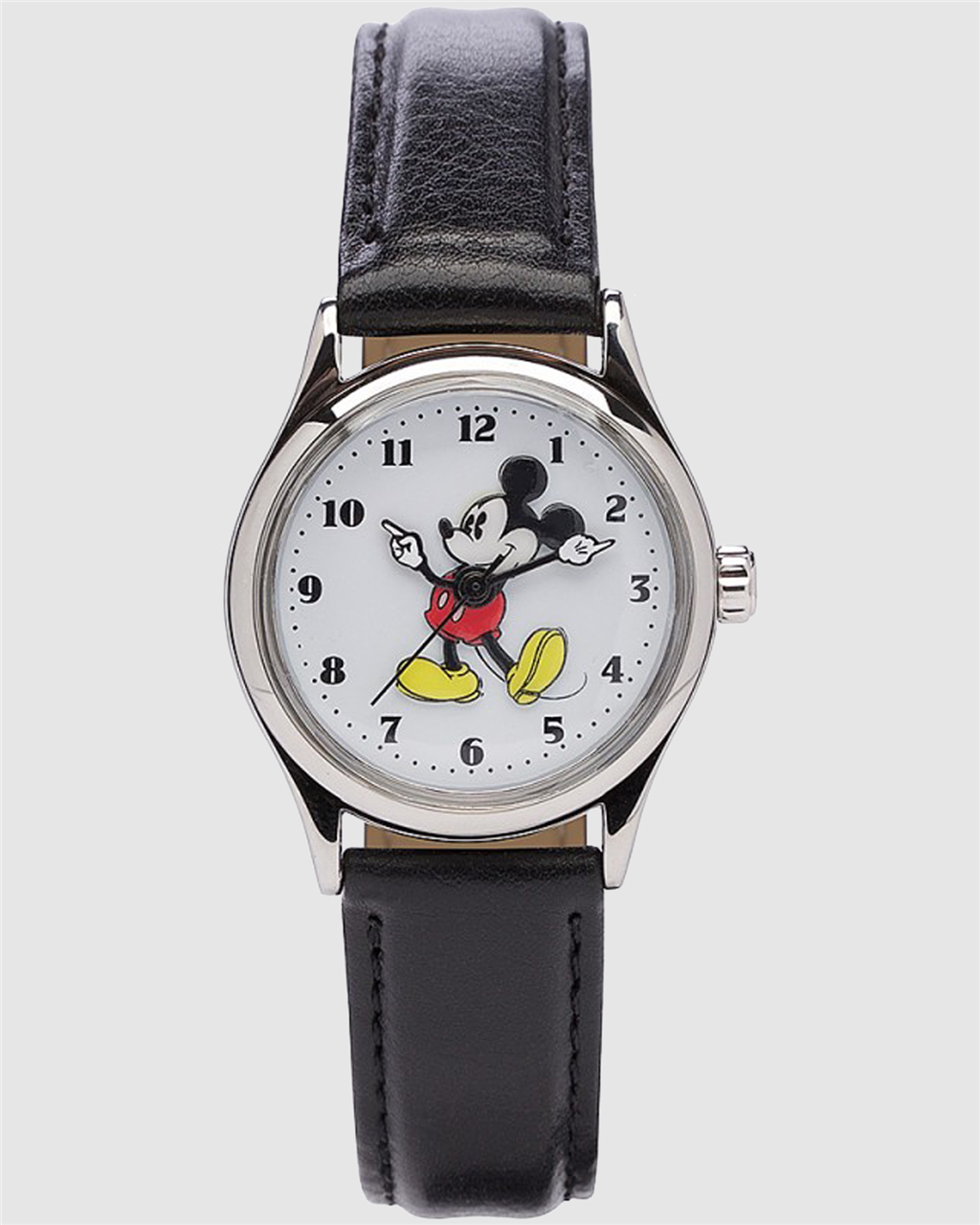 Disney Watches Mickey Mouse Black Leather Strap Quartz Watch ...
