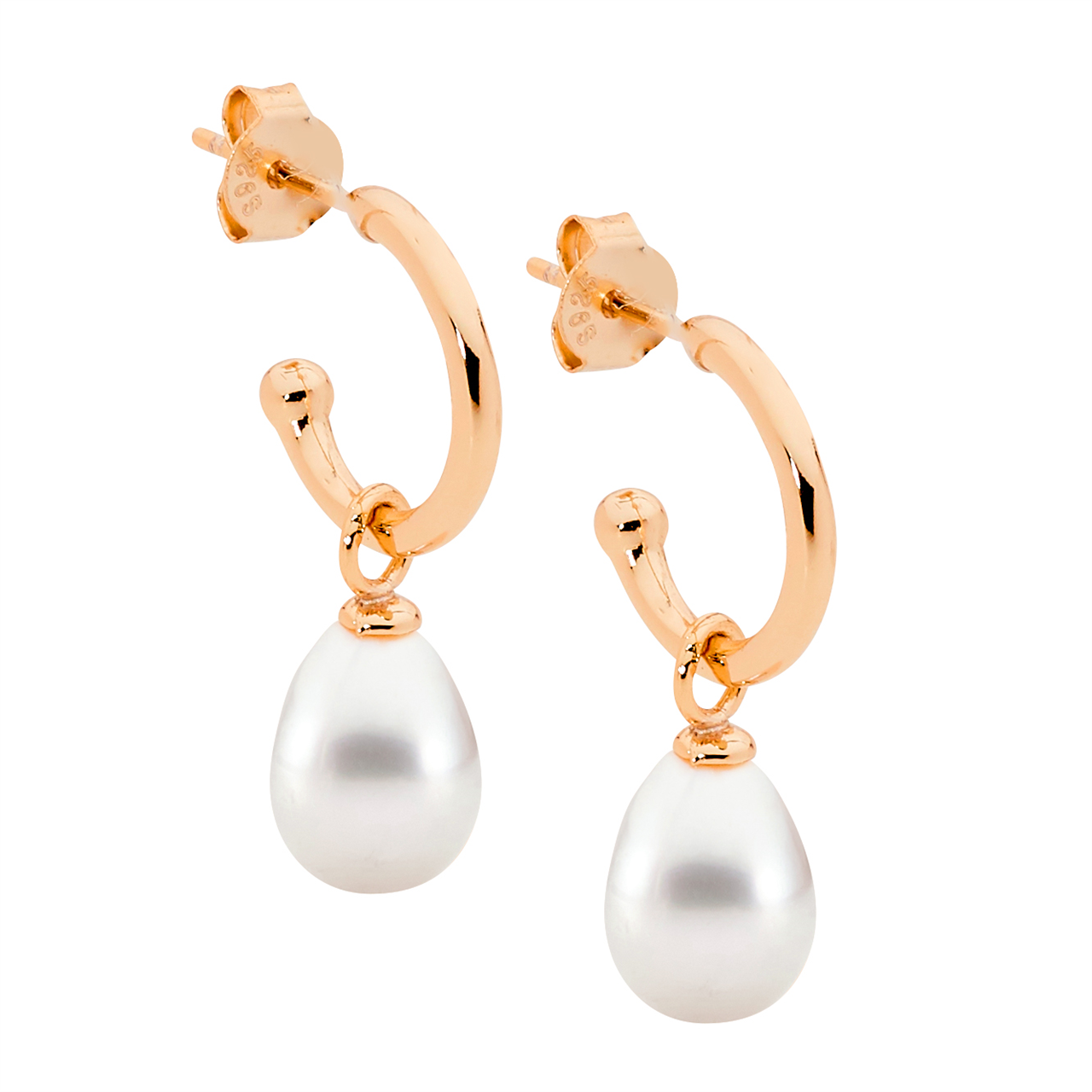 Ellani Collections Rose Gold Plated 13Mm Hoop Earrings With Freshwater ...
